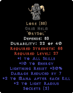Lore Grim Helm - Diablo 2 Store